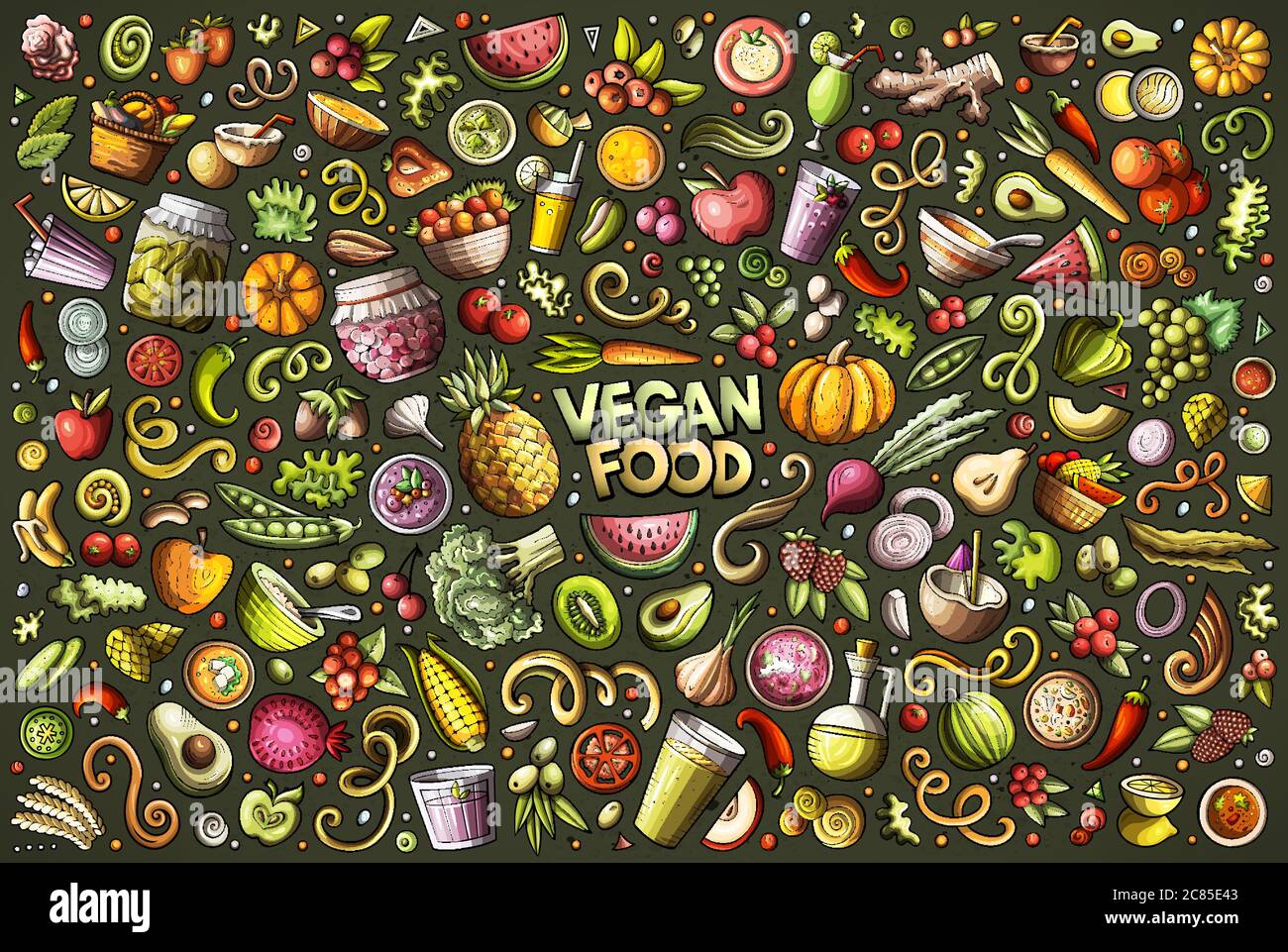 Vector set of Vegan food objects and symbols Stock Vector Image & Art ...