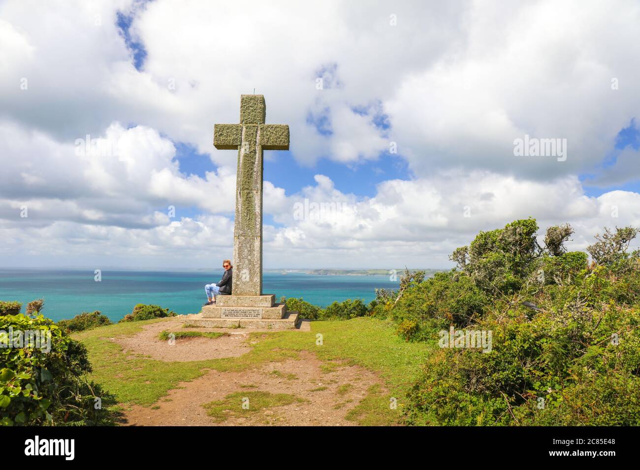 Large concrete crucifix or cross memorial at Dodman point between ...