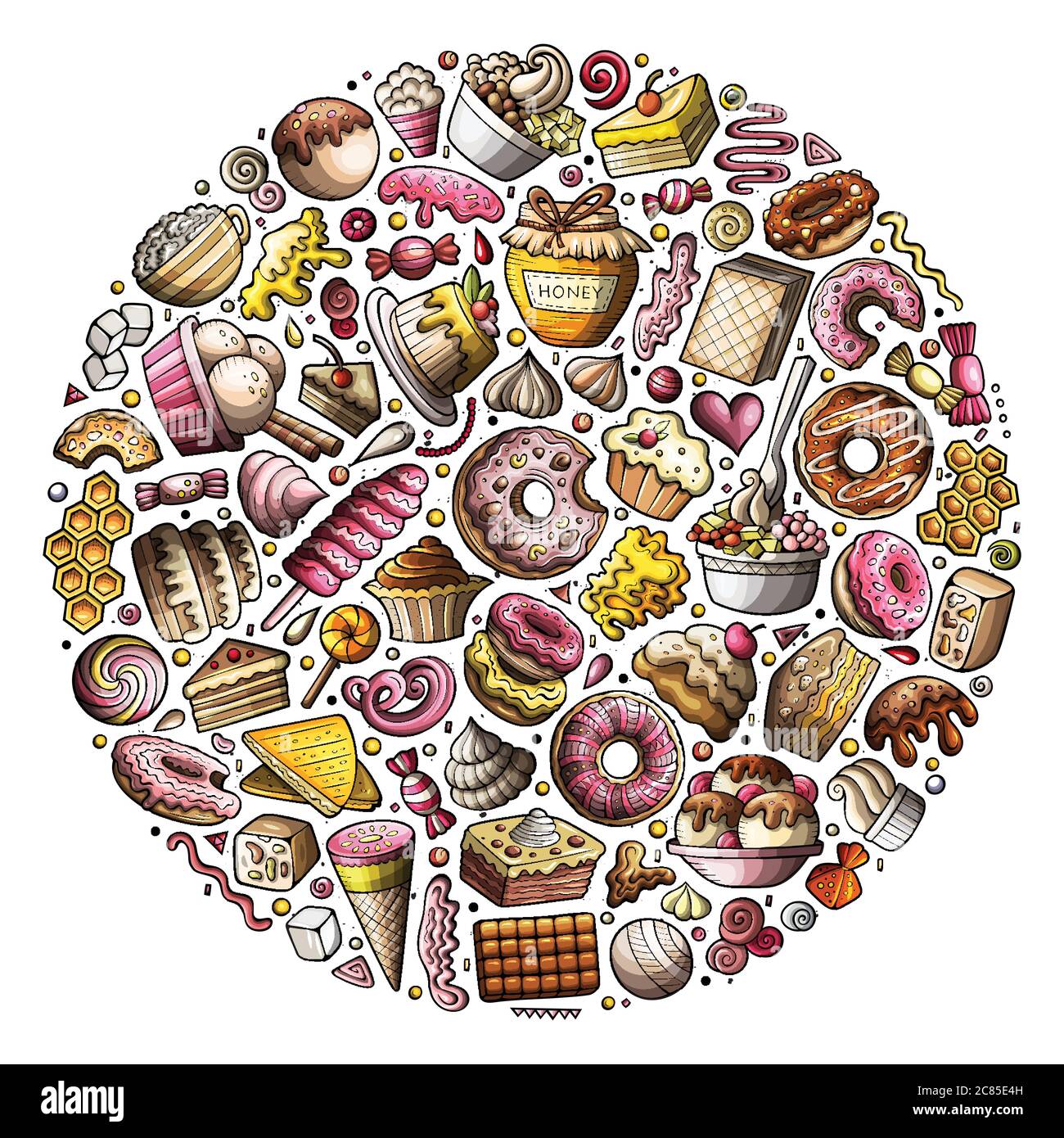 Set of Sweet food cartoon doodle objects, symbols and items Stock ...