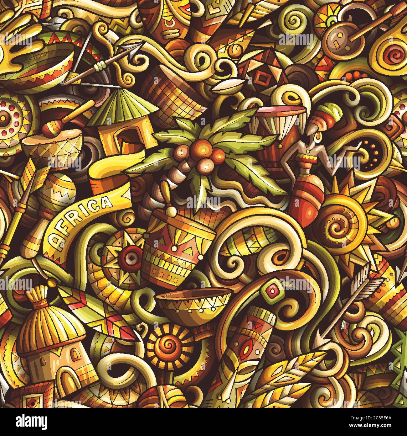 Cartoon cute doodles hand drawn Africa seamless pattern Stock Vector ...