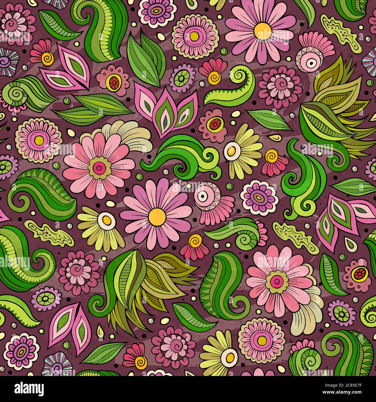 Cartoon cute hand drawn Spring seamless pattern Stock Vector Image ...
