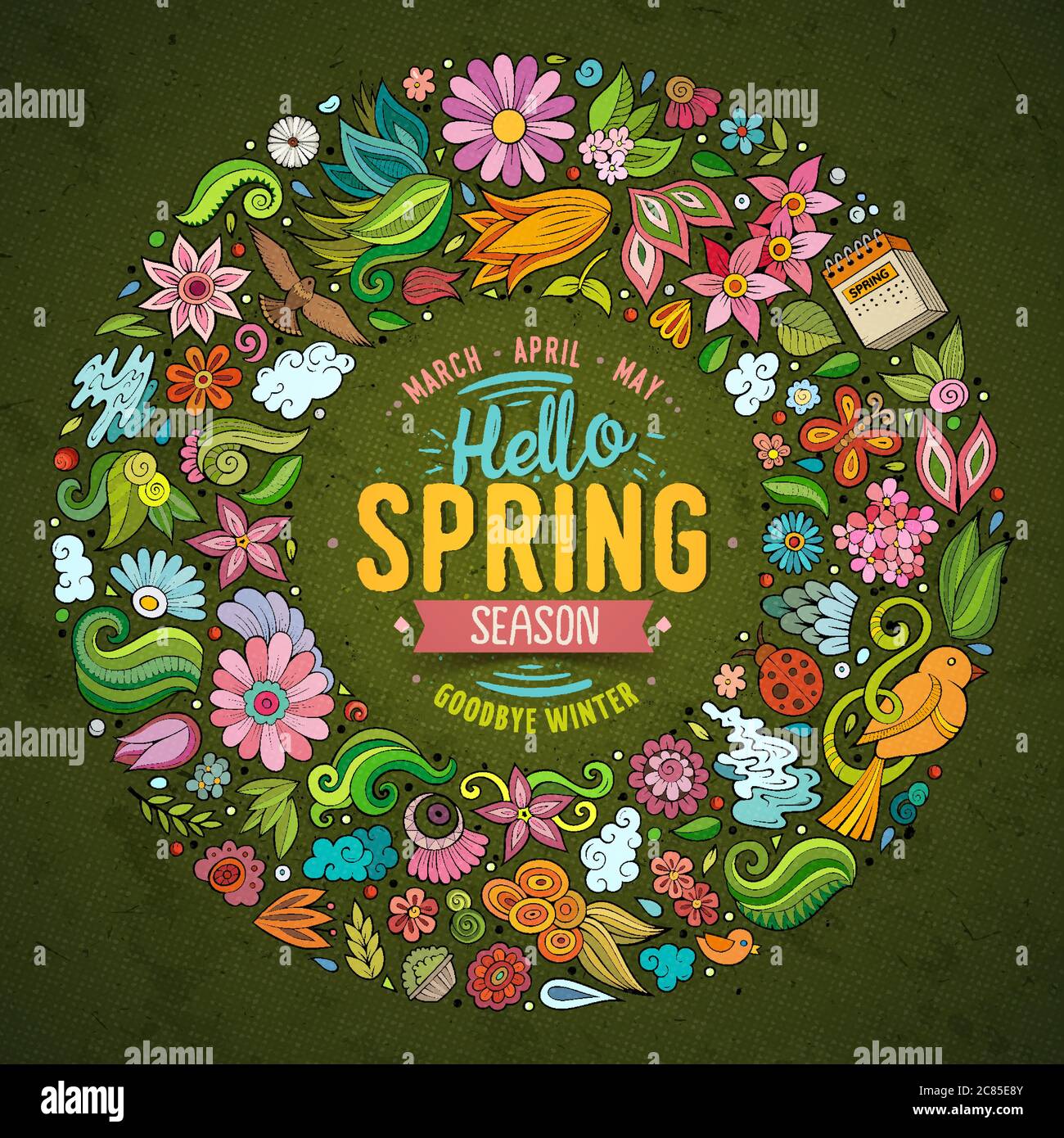 Colorful vector hand drawn set of Spring cartoon doodle objects Stock ...