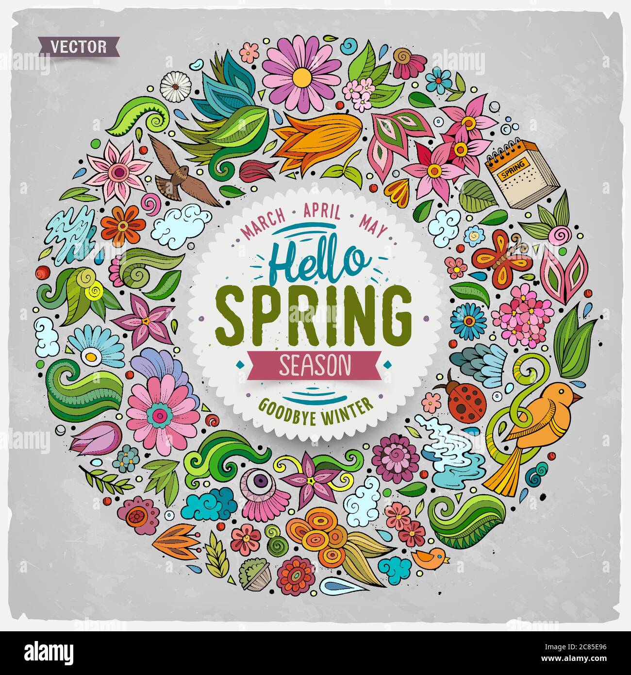 Colorful vector hand drawn set of Spring cartoon doodle objects Stock ...