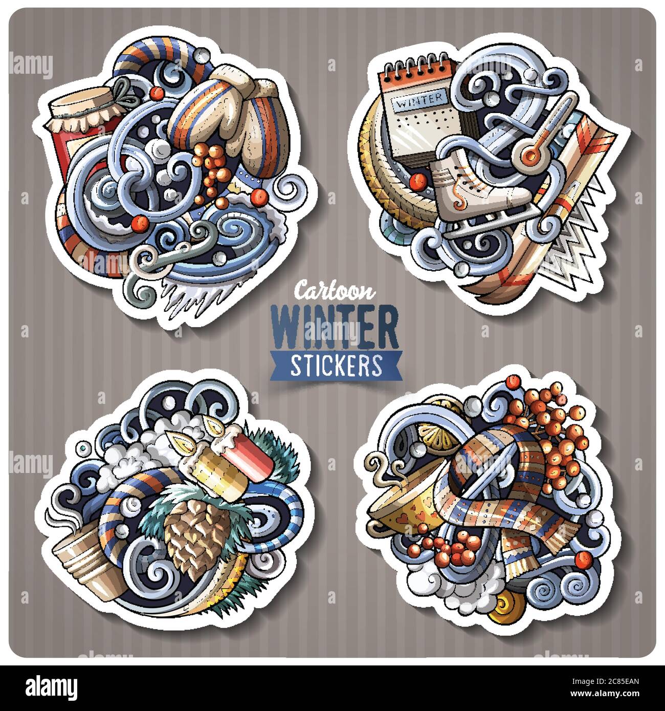 Set of Winter season cartoon stickers Stock Vector Image & Art - Alamy