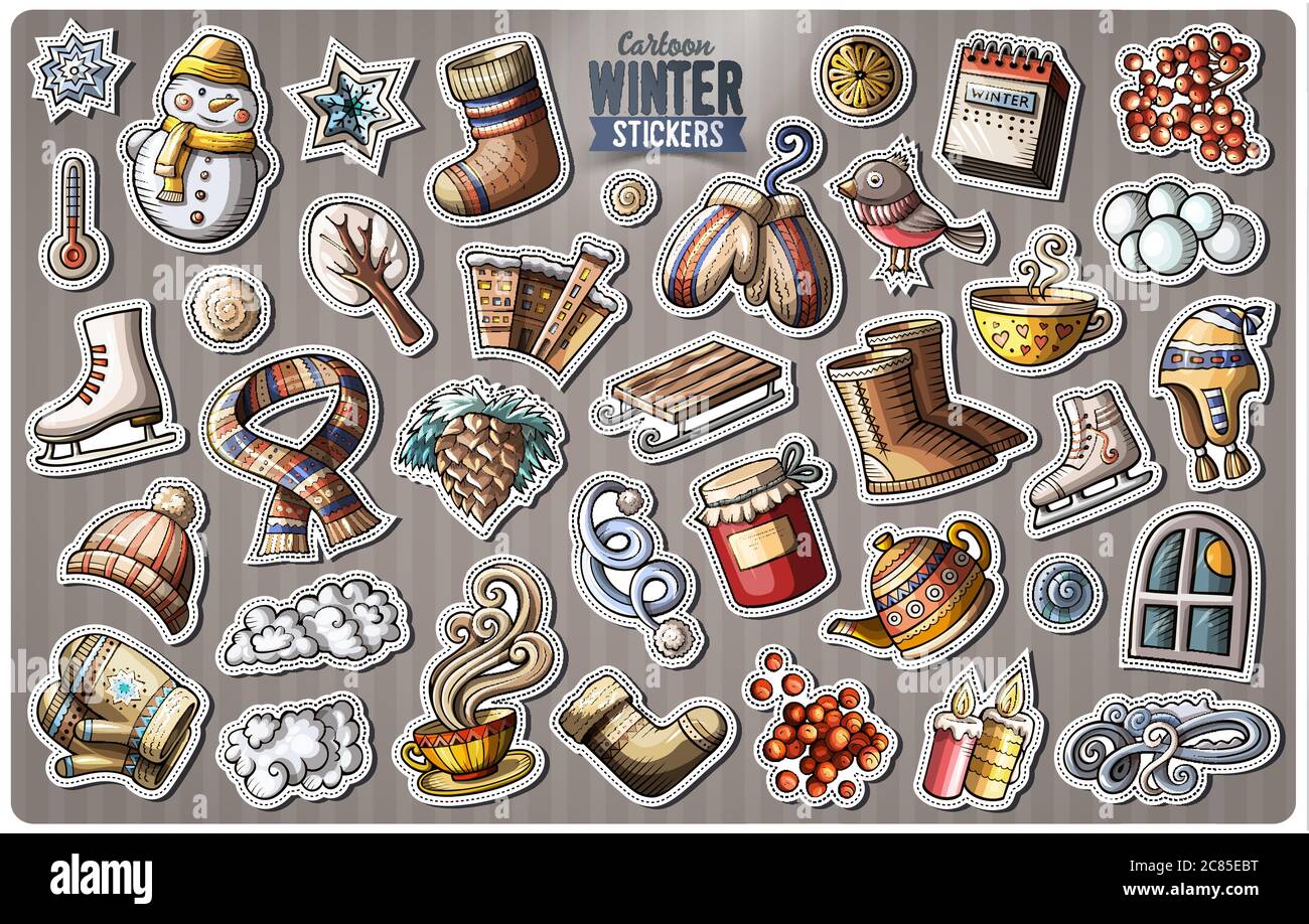 Set of Winter season cartoon stickers Stock Vector Image & Art - Alamy