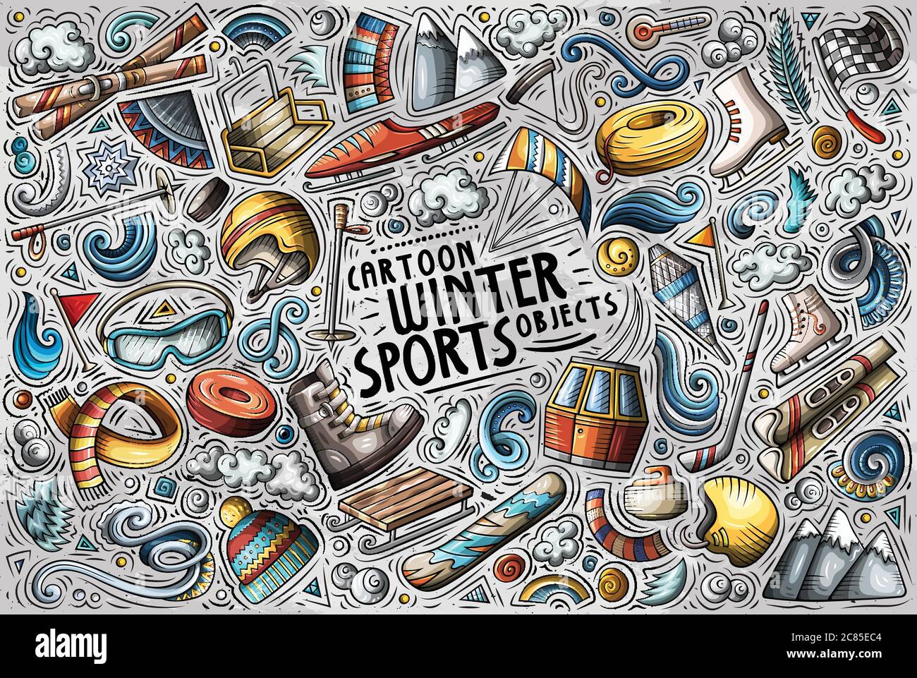 Vector hand drawn doodle cartoon set of Winter sports objects and ...