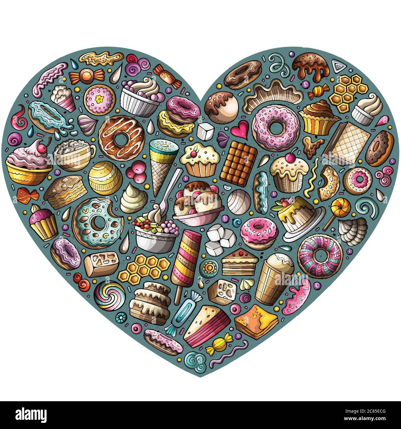 Set of Sweet food cartoon doodle objects, symbols and items Stock ...