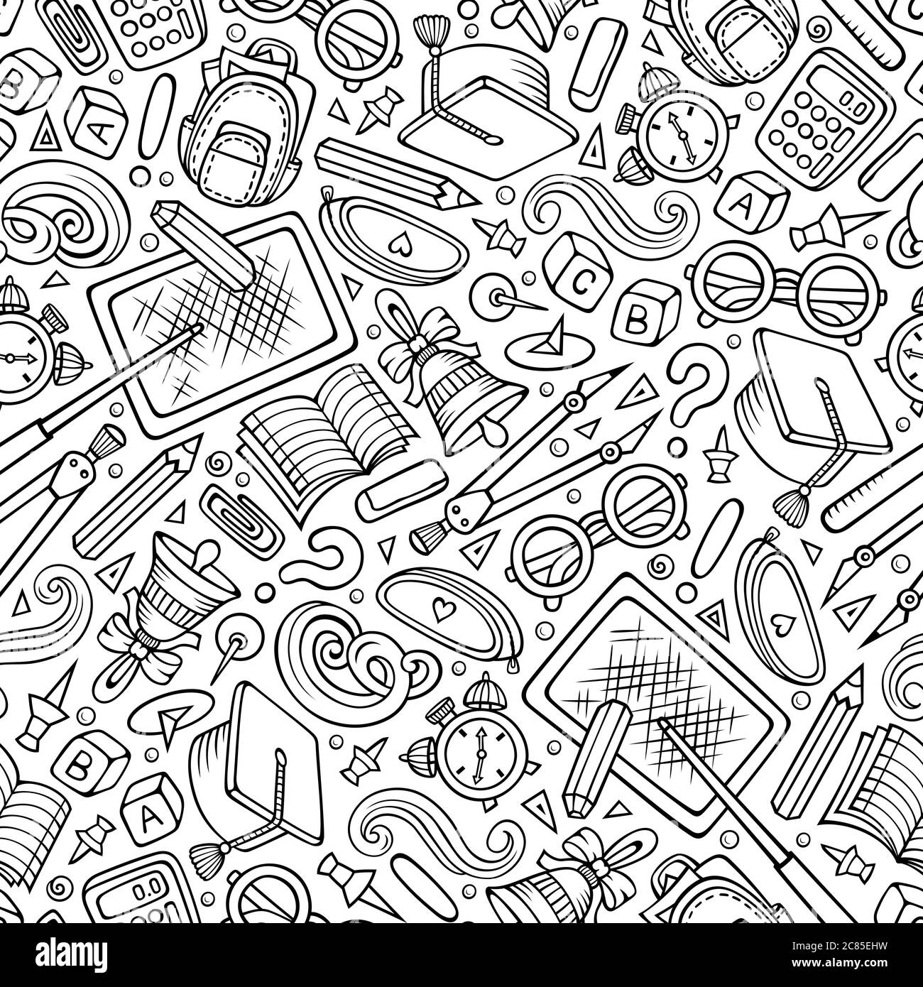 School objects vector seamless pattern Black and White Stock Photos ...