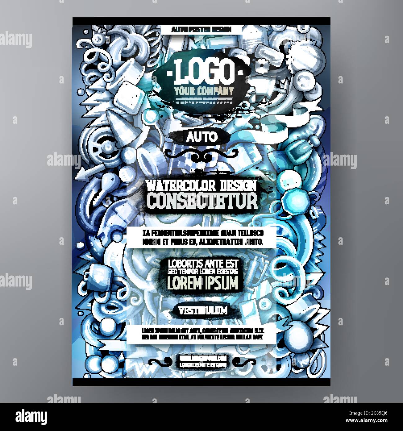 Cartoon watercolor hand drawn doodles Automotive poster design template ...