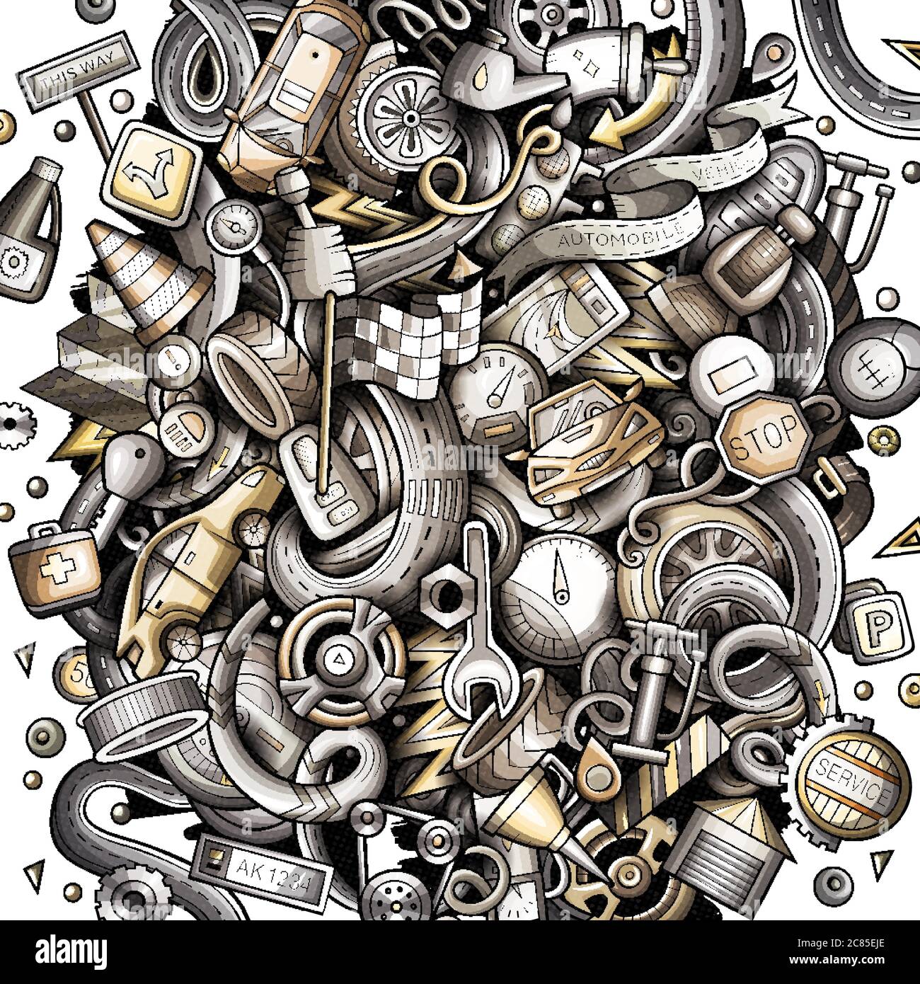 Cartoon vector doodles Automotive illustration Stock Vector Image & Art ...