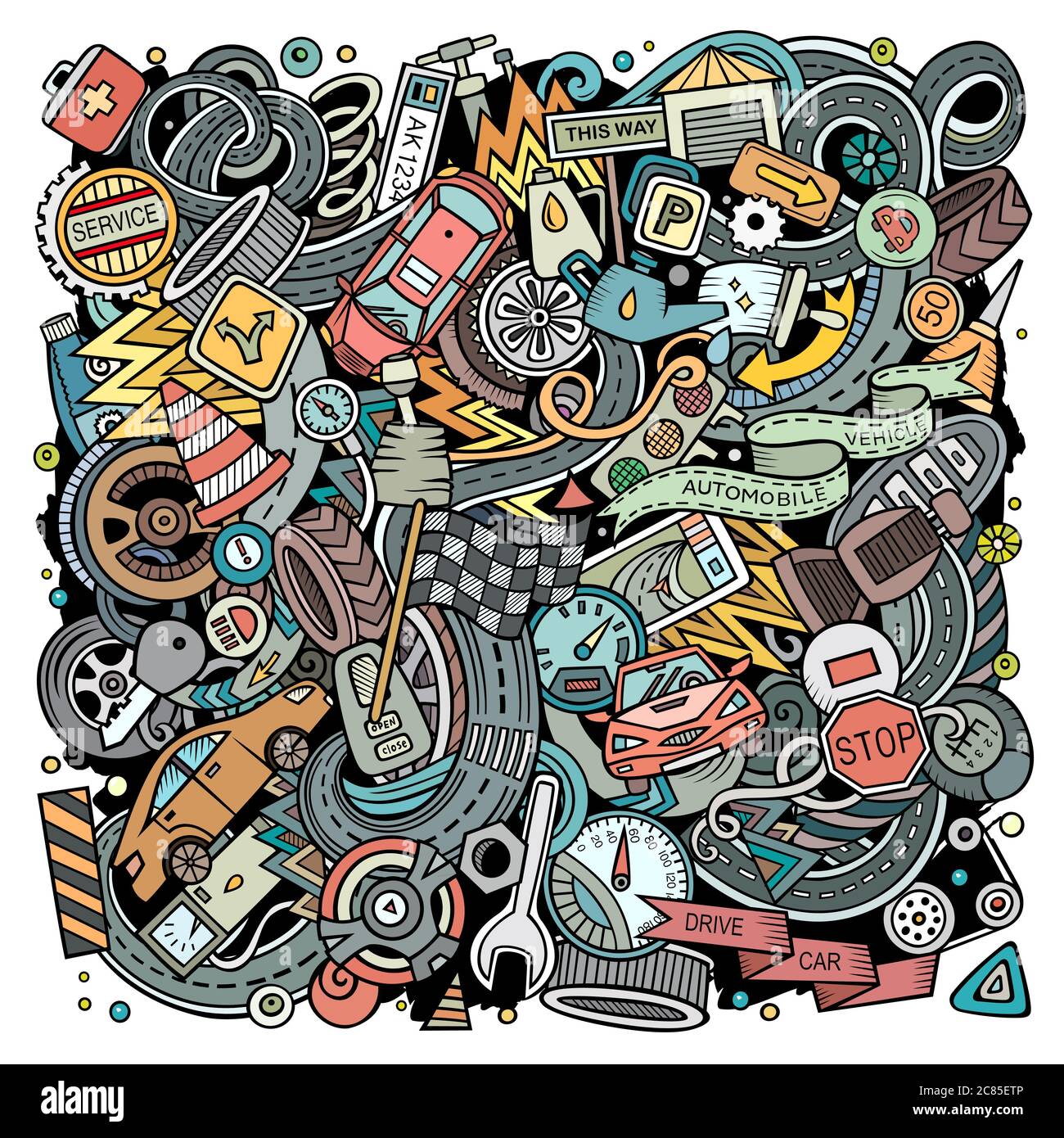 Cartoon vector doodles Automotive illustration Stock Vector Image & Art ...