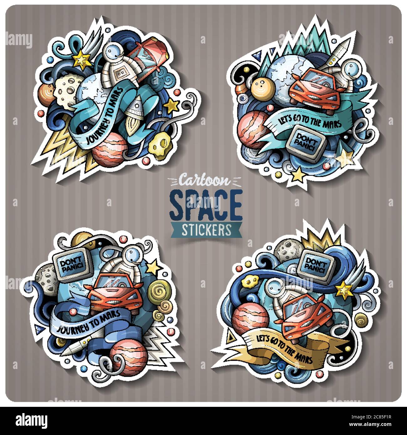 Cartoon vector doodles Space stickers set Stock Vector Image & Art - Alamy
