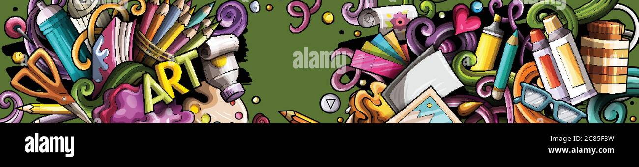 Artist hand drawn doodle banner. Cartoon detailed illustrations Stock ...