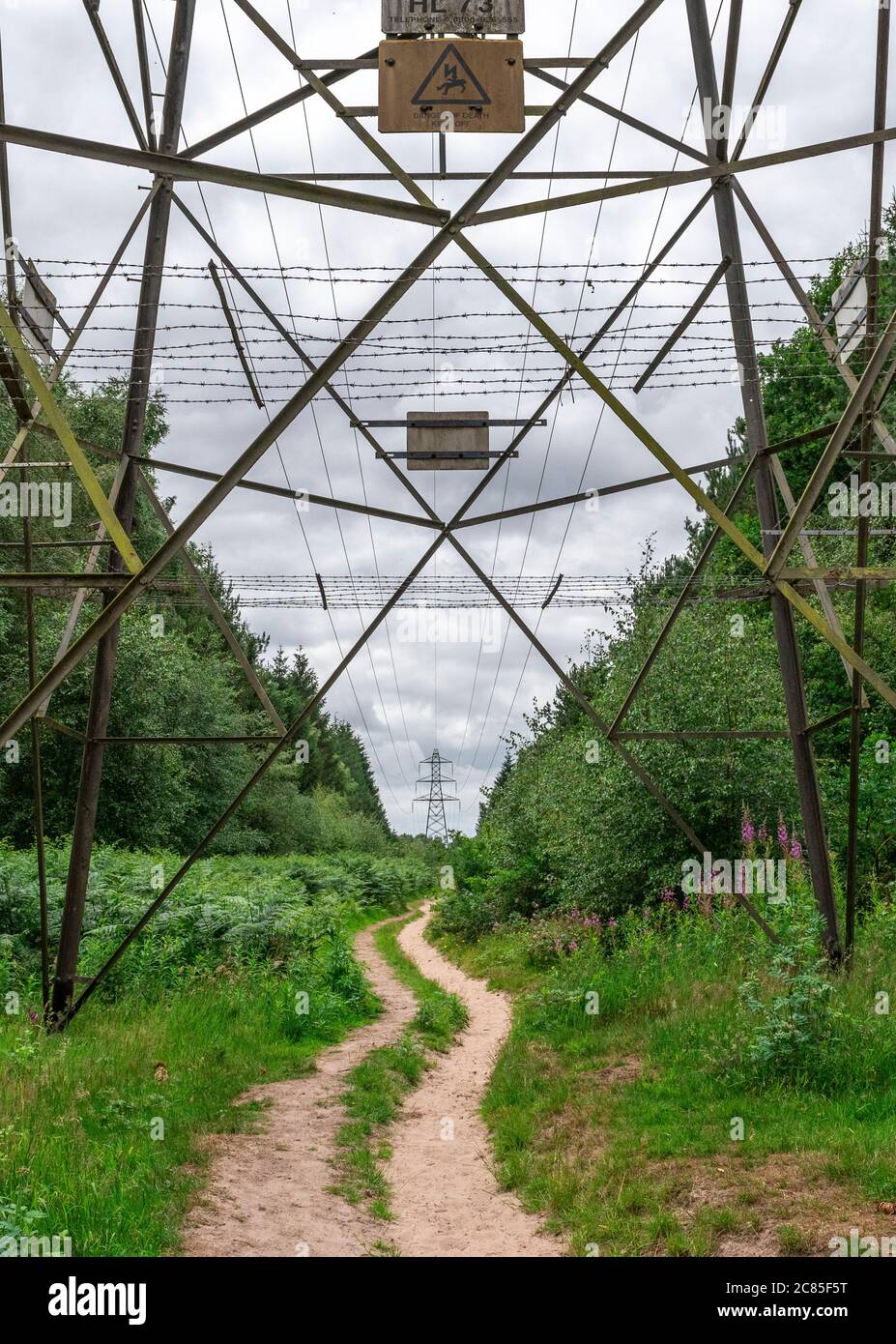 Under the base of an electricity supply pylon Stock Photo - Alamy