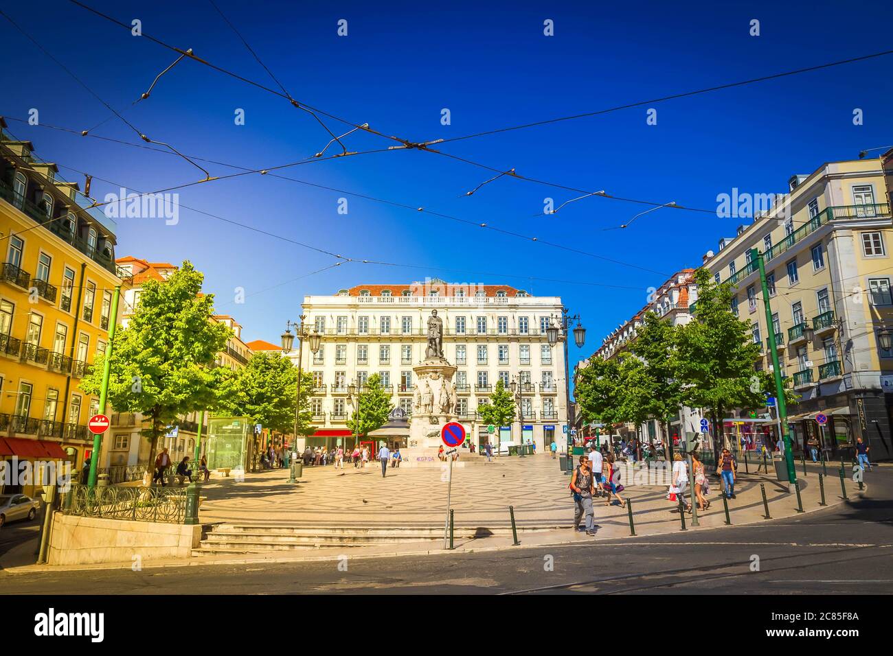 Plaza Luis de Camoes, Chiado district in Lisbon, Portugal Stock Photo ...