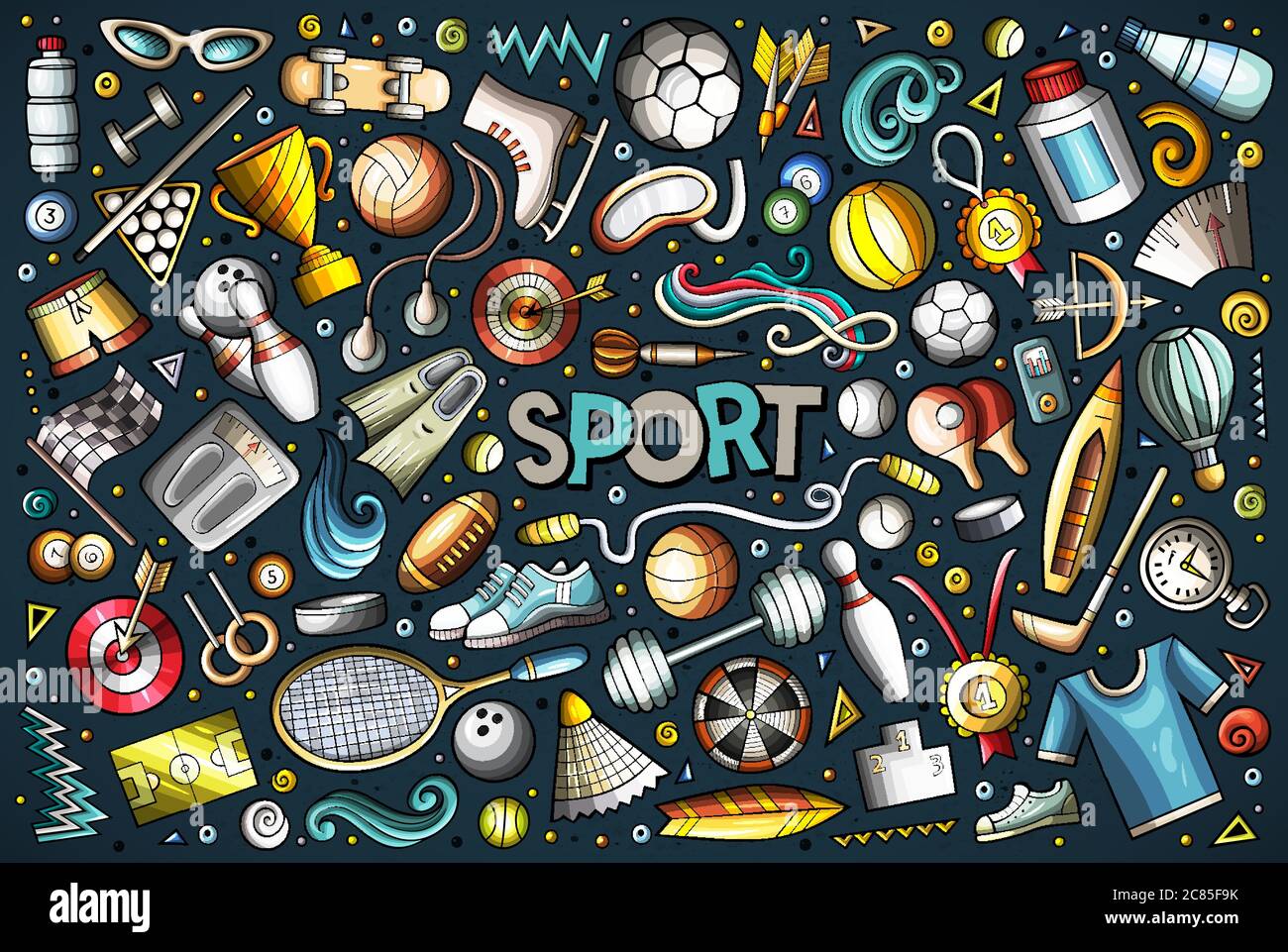 Doodle cartoon set of Sport objects and symbols Stock Vector Image ...
