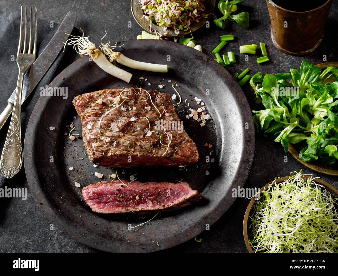 Beef meat and greens Stock Photo - Alamy