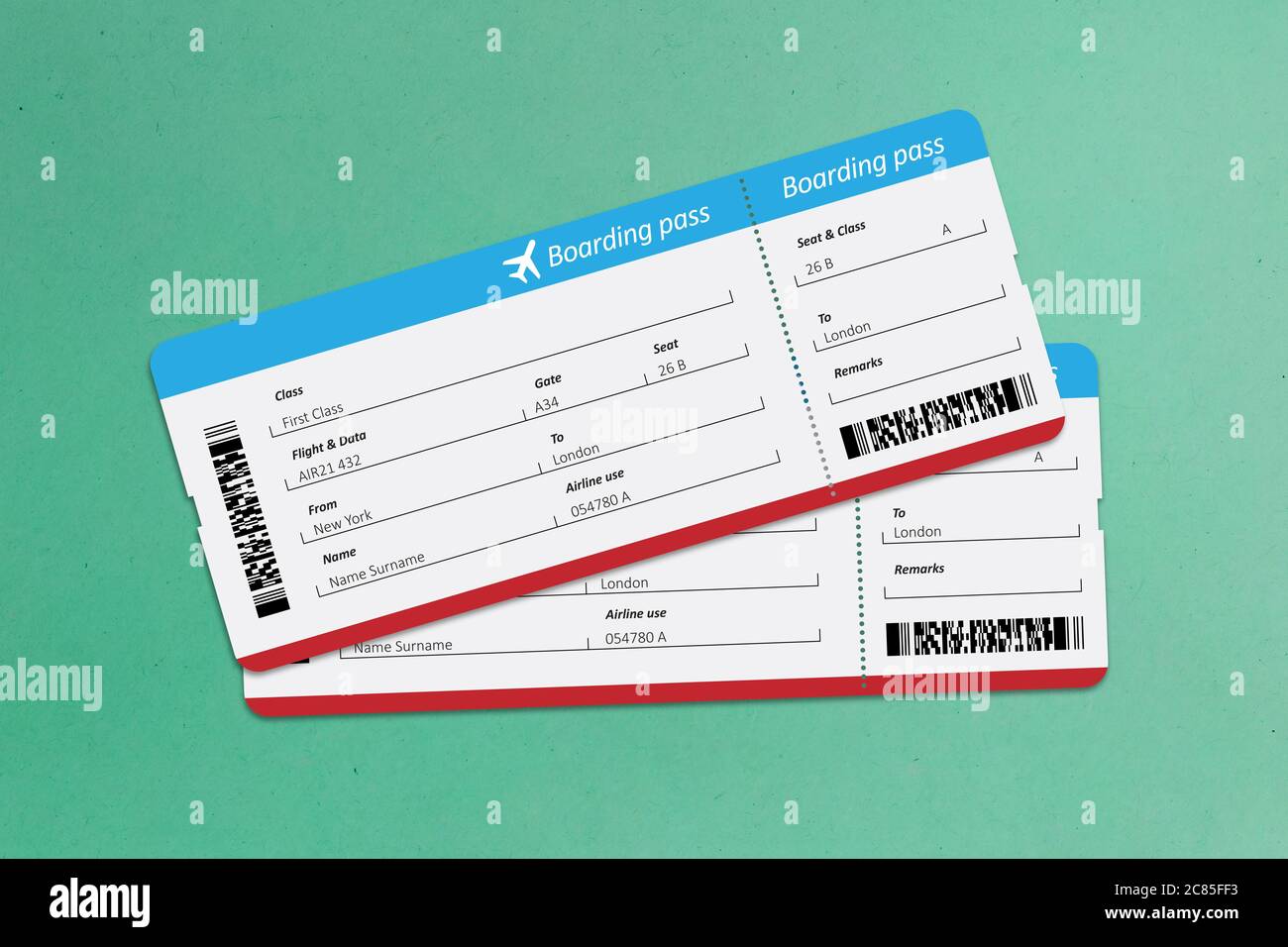 Flight tickets isolated on white Stock Photo - Alamy