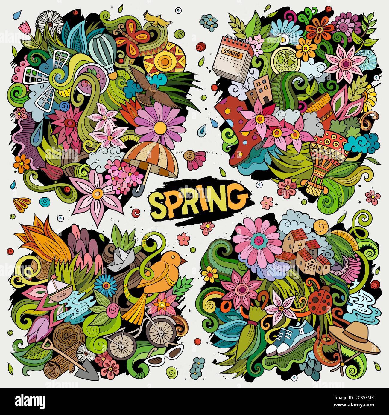 Set of Spring combinations of objects and elements Stock Vector Image ...