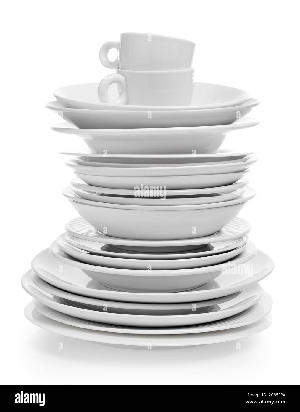 Clean plates stack isolated on white Stock Photo - Alamy