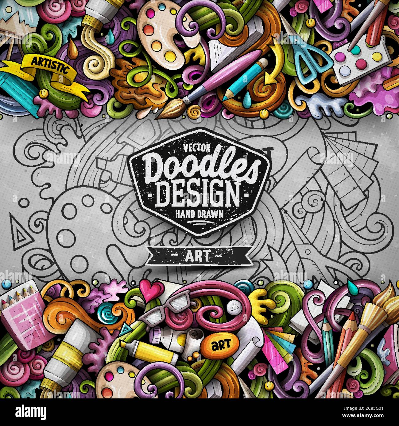 Cartoon vector doodles Art horizontal stripe card. Artistic funny ...