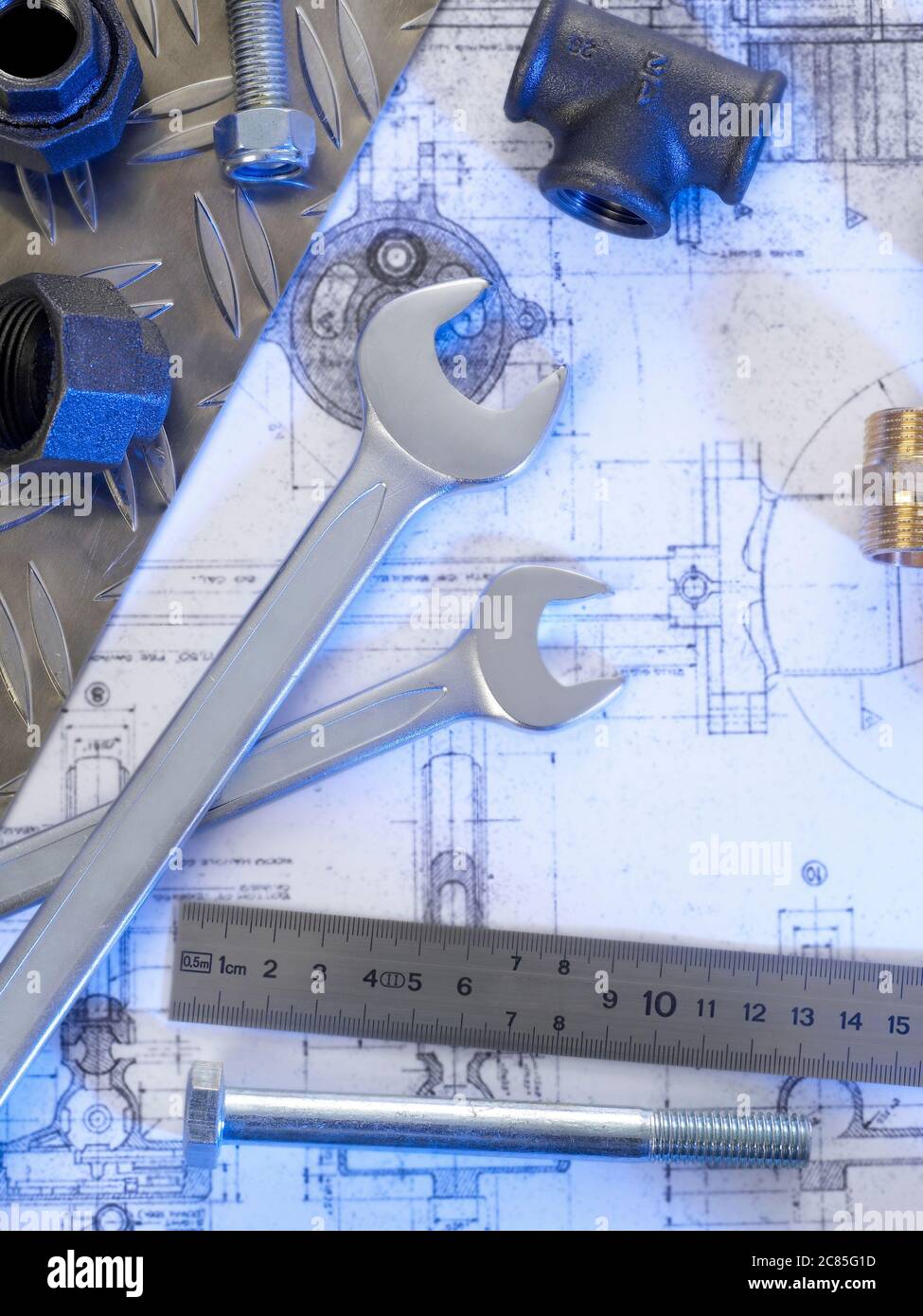 DIY tools on blueprints Stock Photo - Alamy