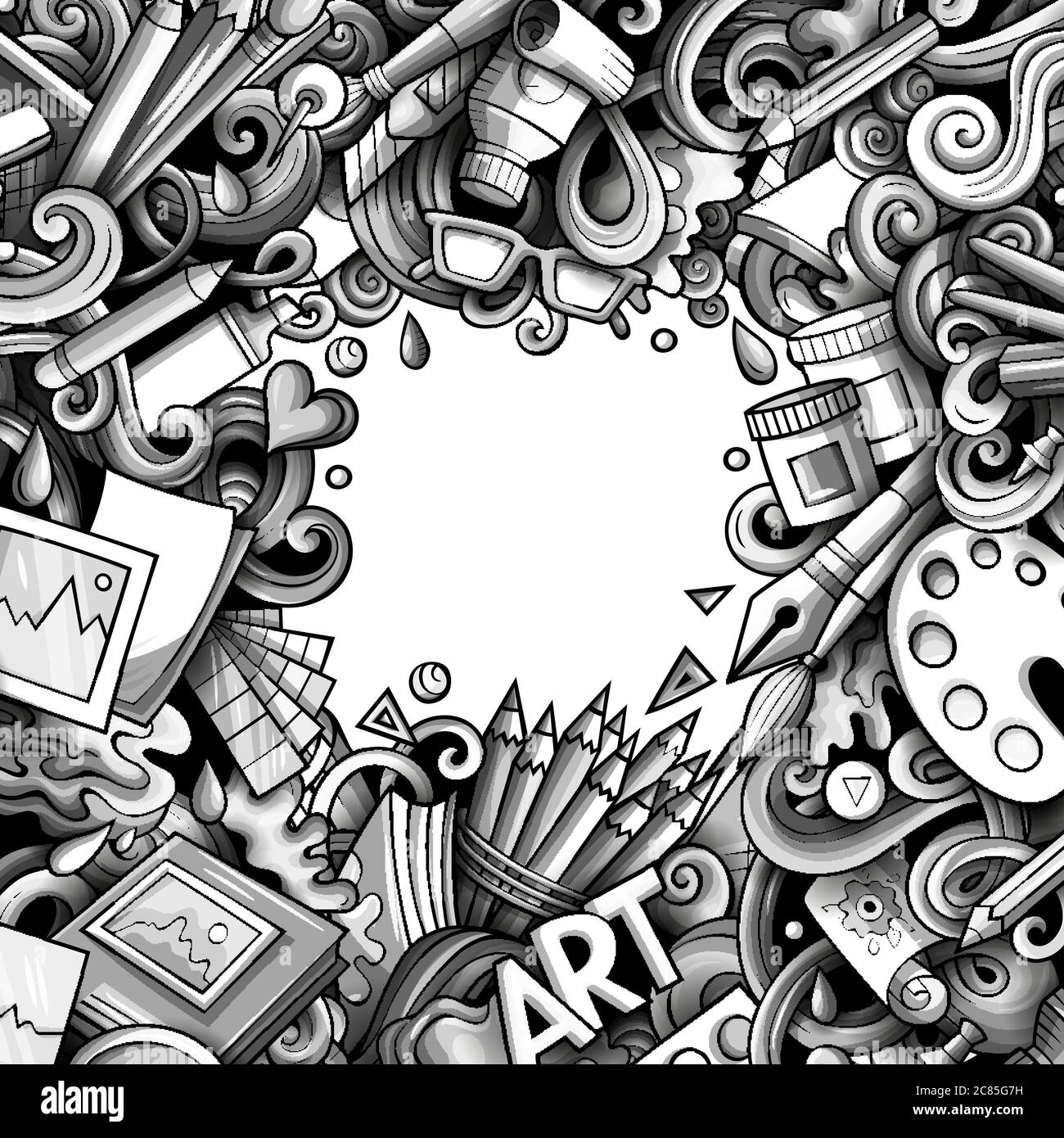Cartoon vector doodles Art card. Monochrome illustration Stock Vector ...