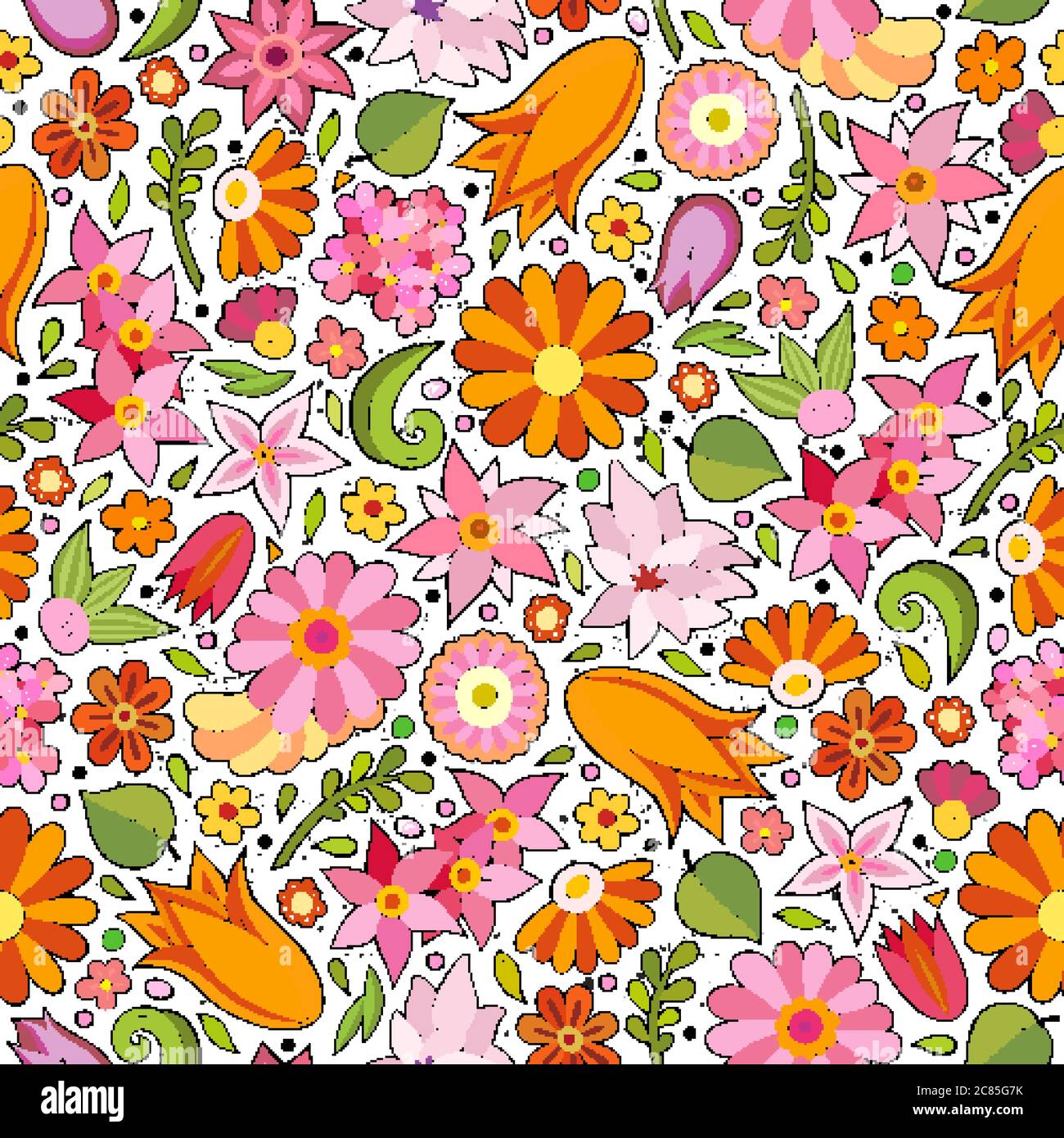 Cartoon cute hand drawn Spring seamless pattern Stock Vector Image ...