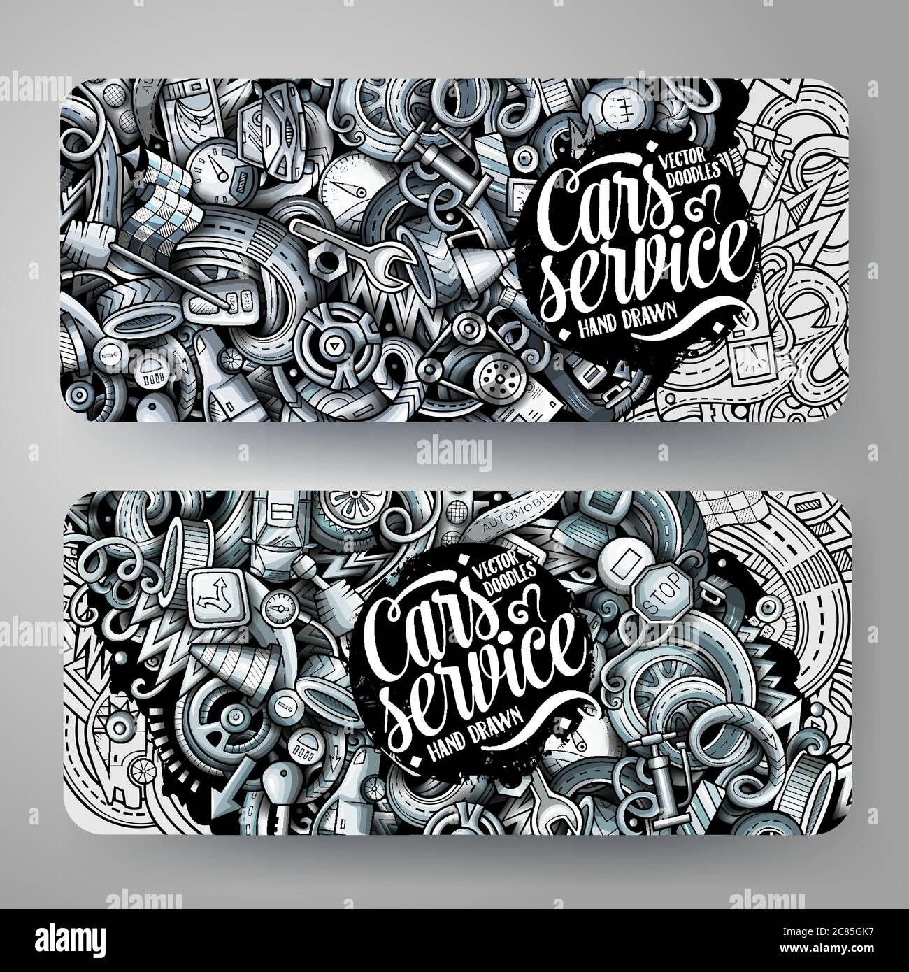Cartoon graphics vector hand drawn doodles automotive banners Stock ...