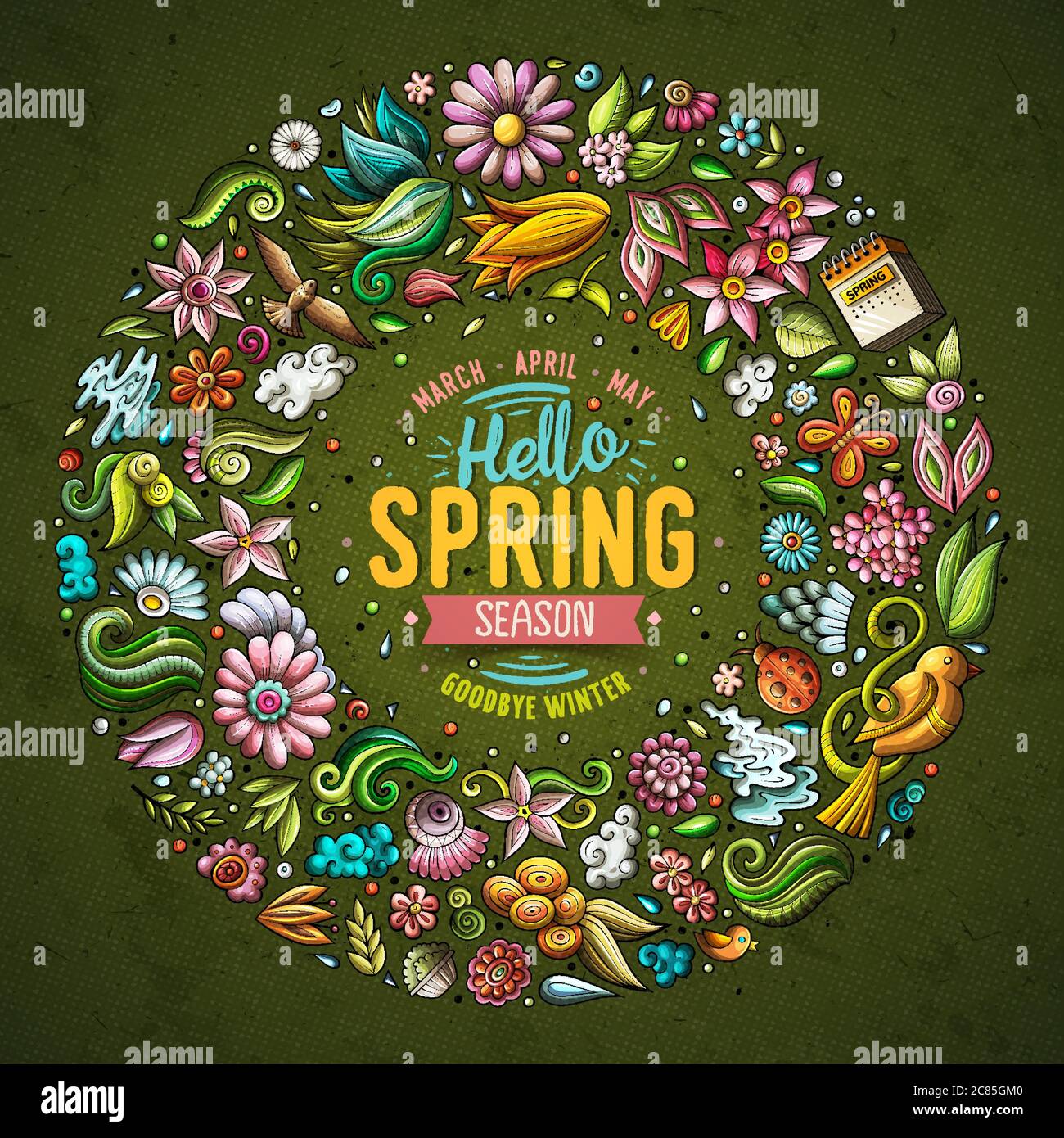 Colorful vector hand drawn set of Spring cartoon doodle objects Stock ...