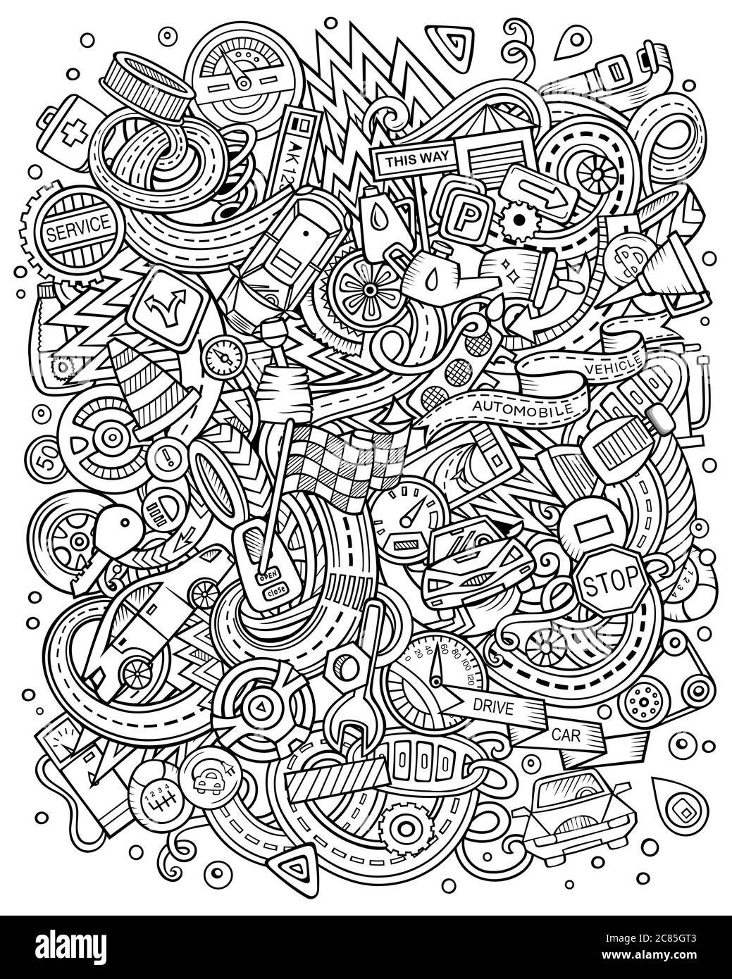 Cartoon vector doodles Automotive illustration Stock Vector Image & Art ...