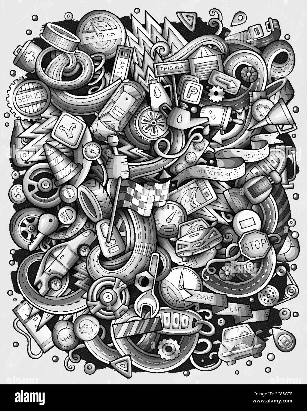 Cartoon vector doodles Automotive illustration. Cars service funny ...