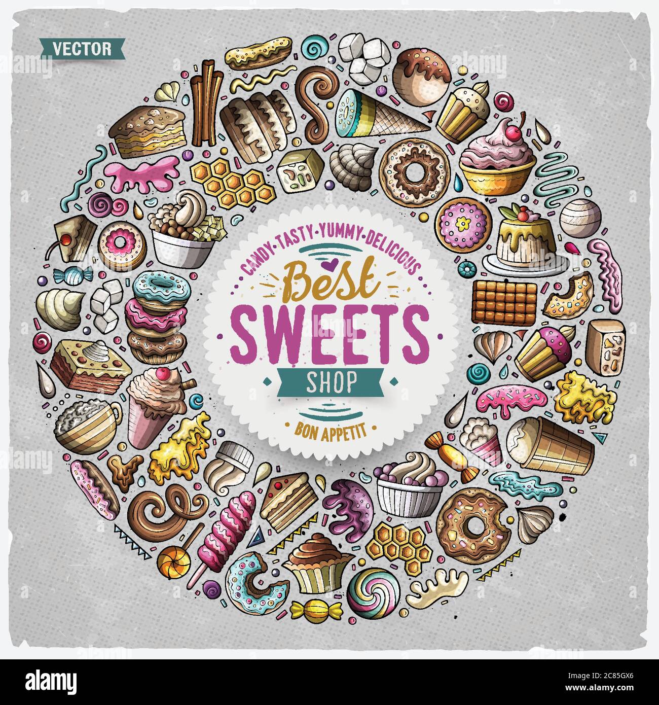 Set of Sweet food cartoon doodle objects, symbols and items Stock ...