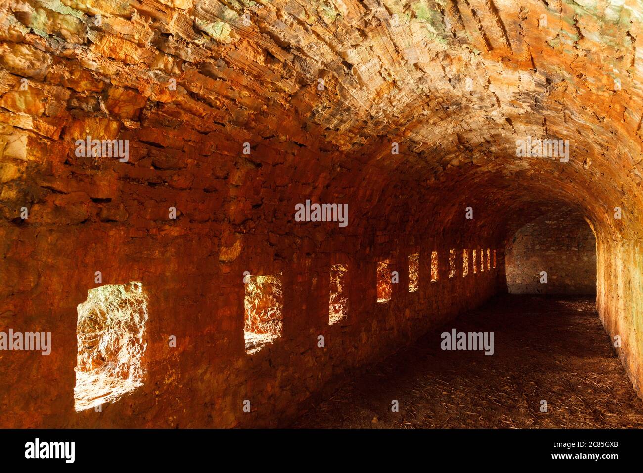 Medieval tunnel in the castle of Pantokratoras, in Preveza town, Epirus ...