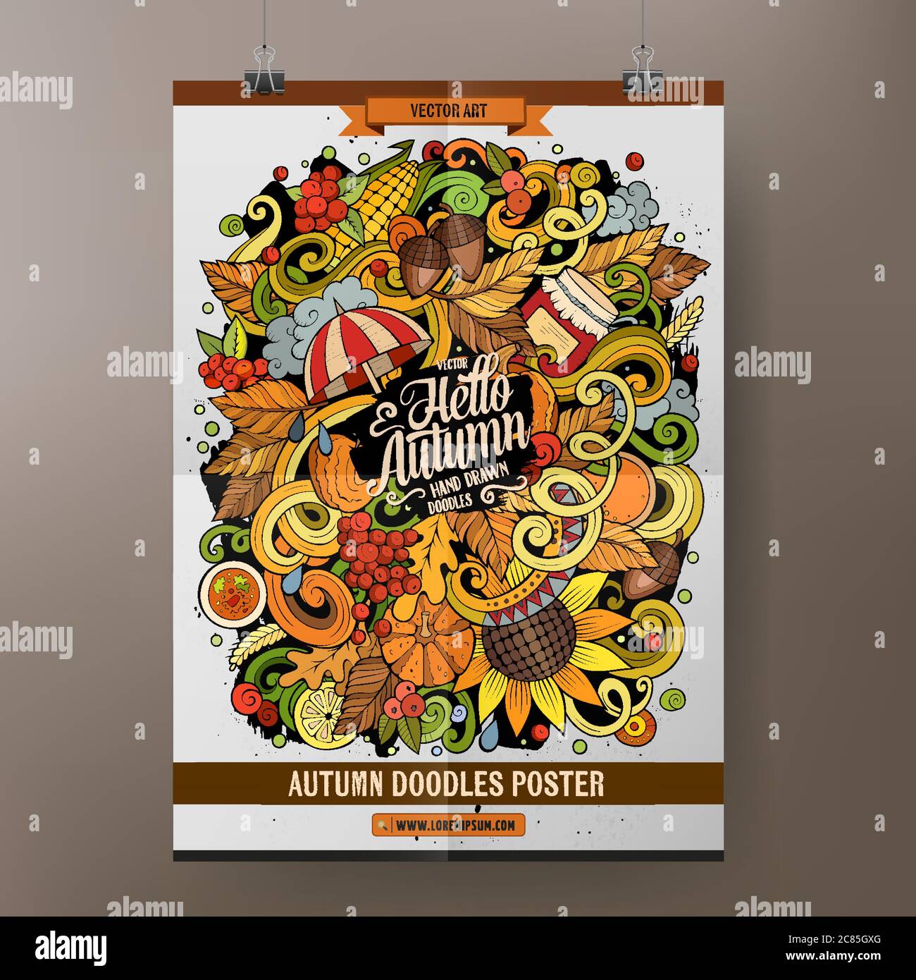 Cartoon hand drawn doodles Autumn poster design Stock Vector Image ...