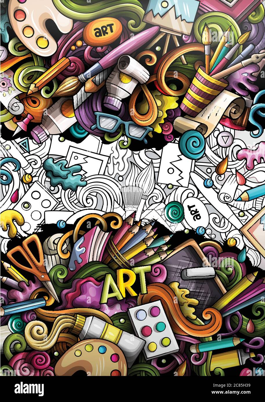 Artist hand drawn doodle banner. Cartoon detailed illustrations Stock ...
