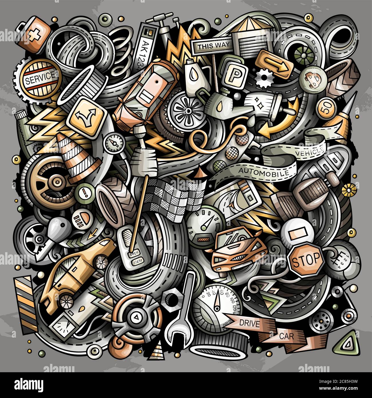 Cartoon vector doodles Automotive illustration Stock Vector Image & Art ...