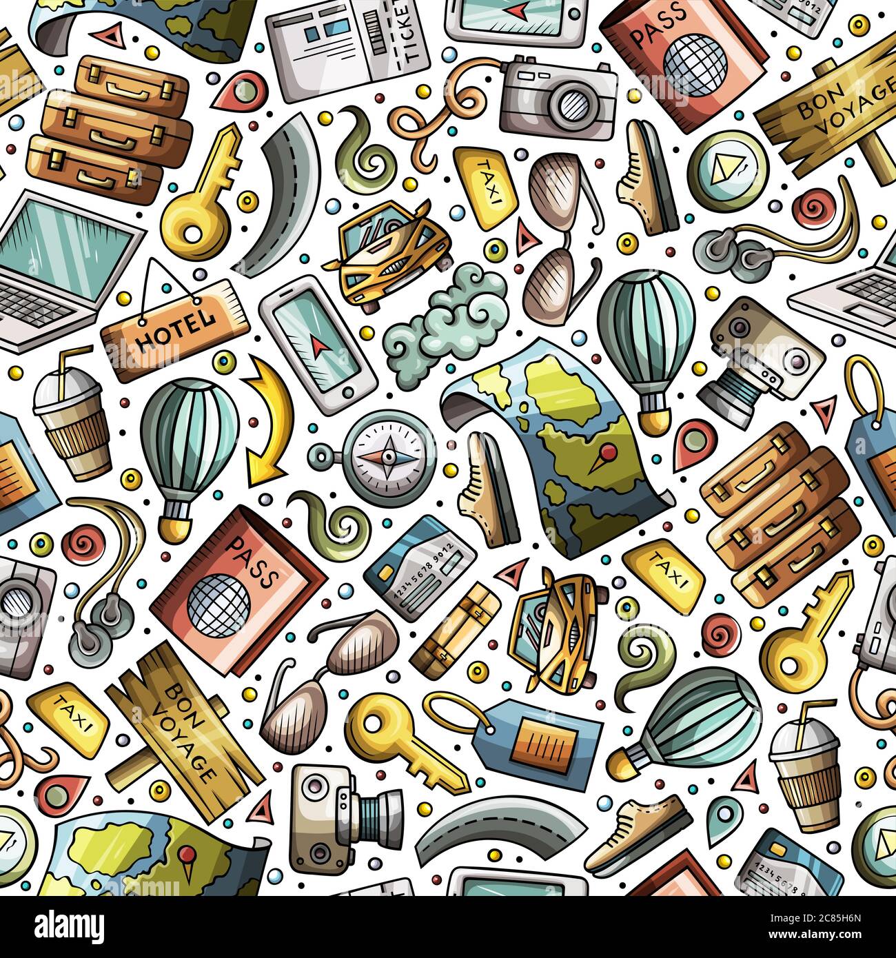 Cartoon Traveling seamless pattern with lots of objects Stock Vector ...