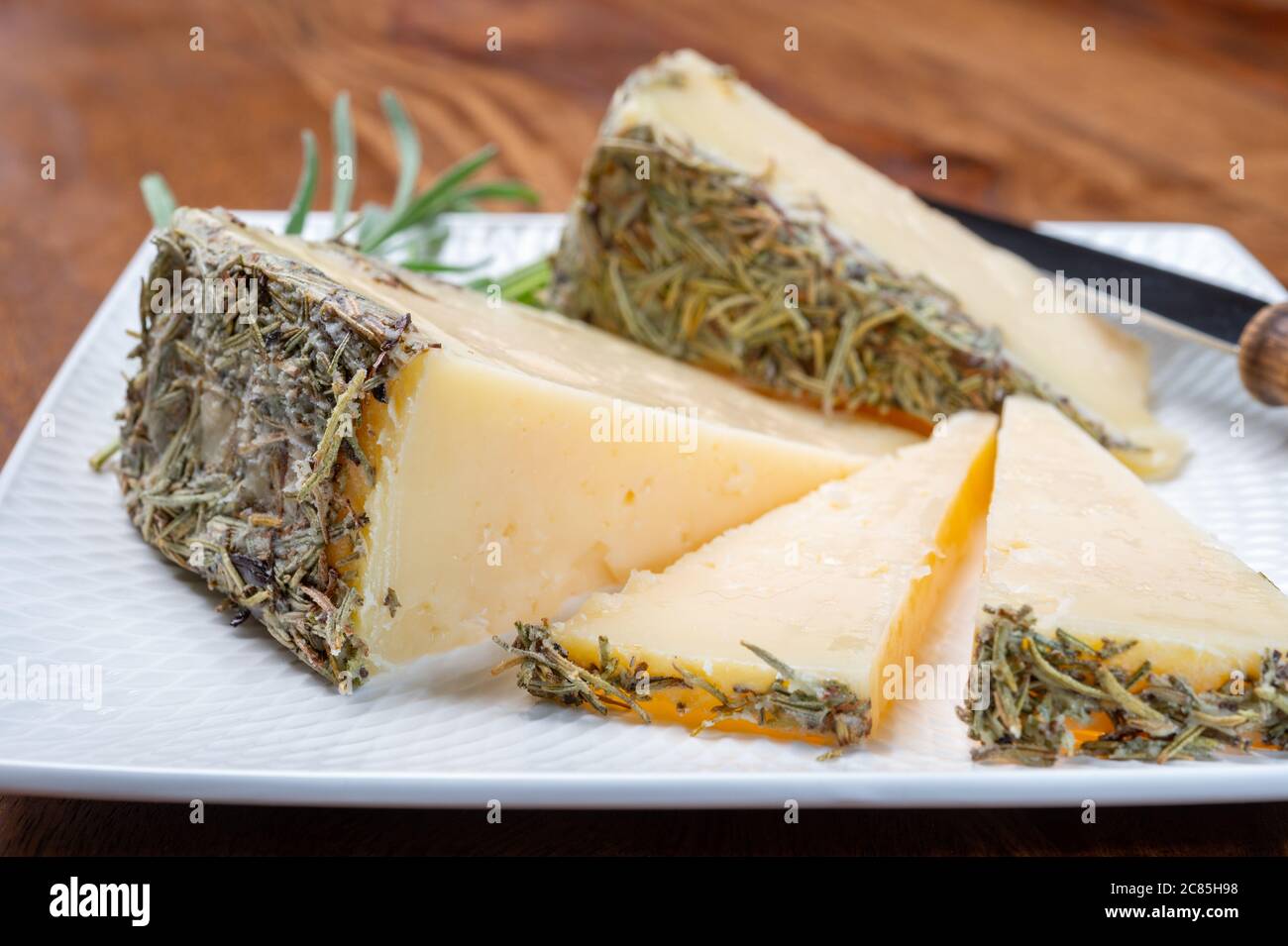 Spanish cheese collection, pieces of sheep hard cheese made with ...
