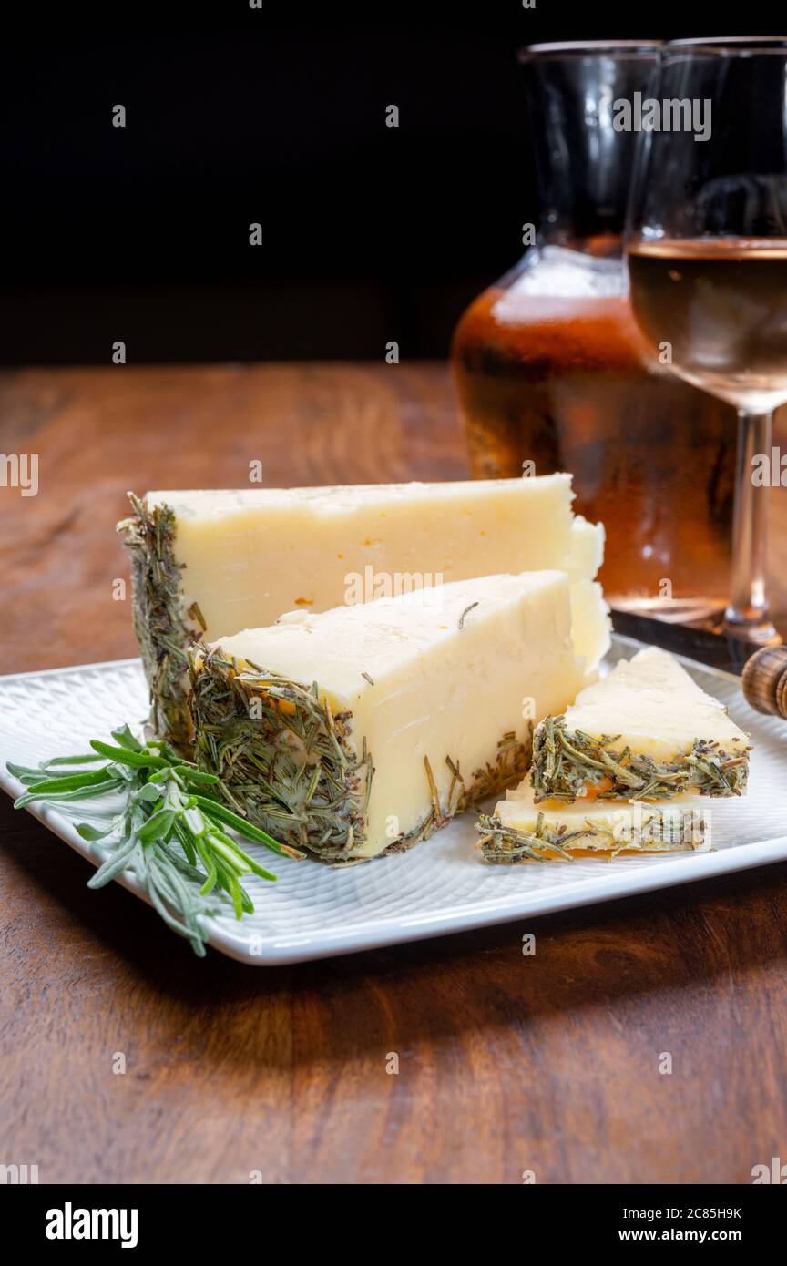 Spanish cheese collection, pieces of sheep hard cheese made with ...