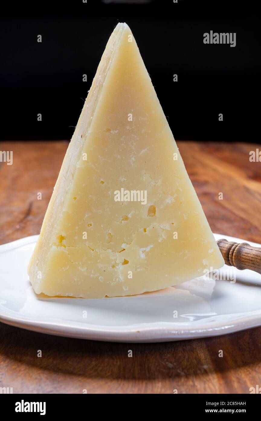 Italian cheeses collection, matured pecorino romano hard cheese made ...