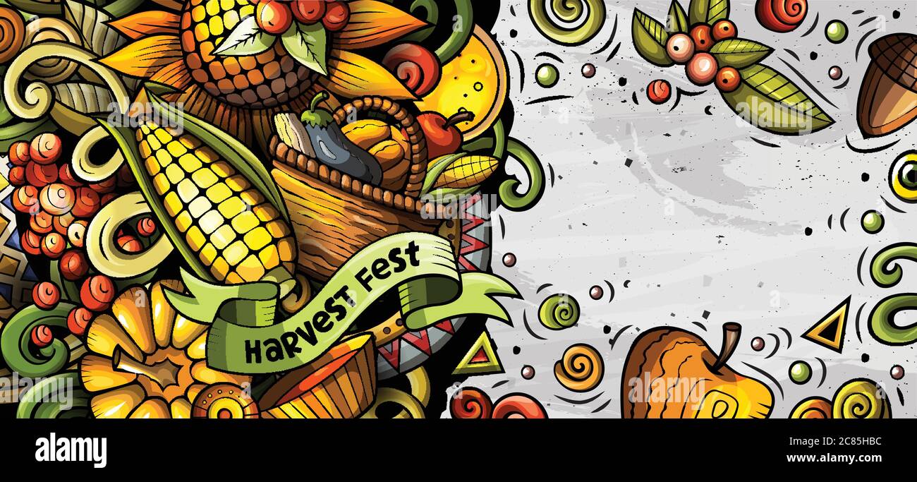 Cartoon cute colorful hand drawn doodles Fall season banner Stock ...