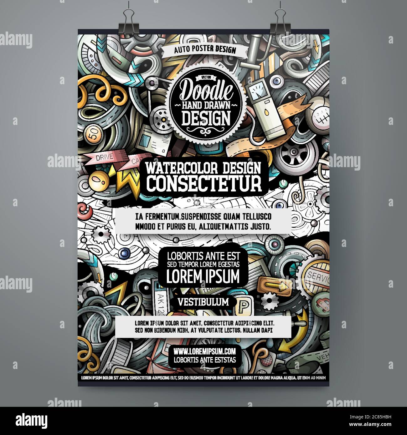 Cartoon hand drawn doodles Auto poster design Stock Vector Image & Art ...