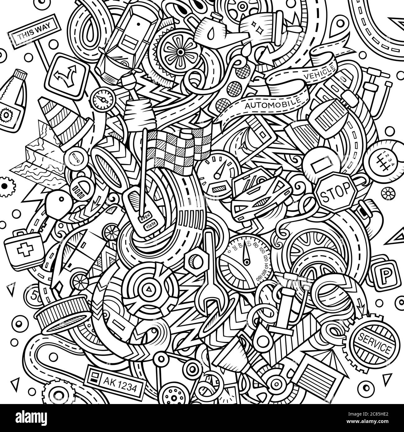 Cartoon vector doodles Automotive illustration Stock Vector Image & Art ...