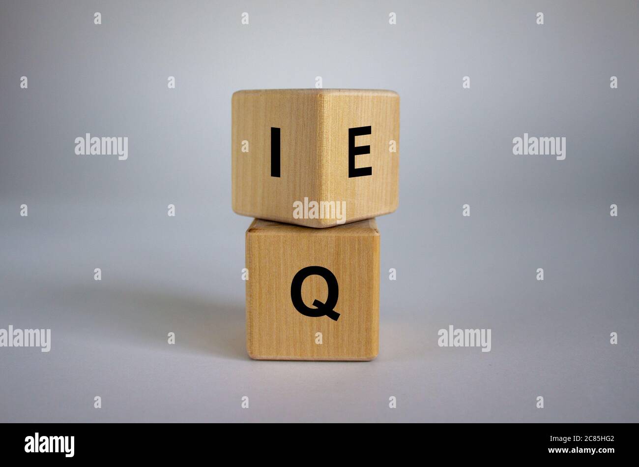 Wooden cubes with the expression 'IQ' 'Intelligence Quotient' to 'EQ ...