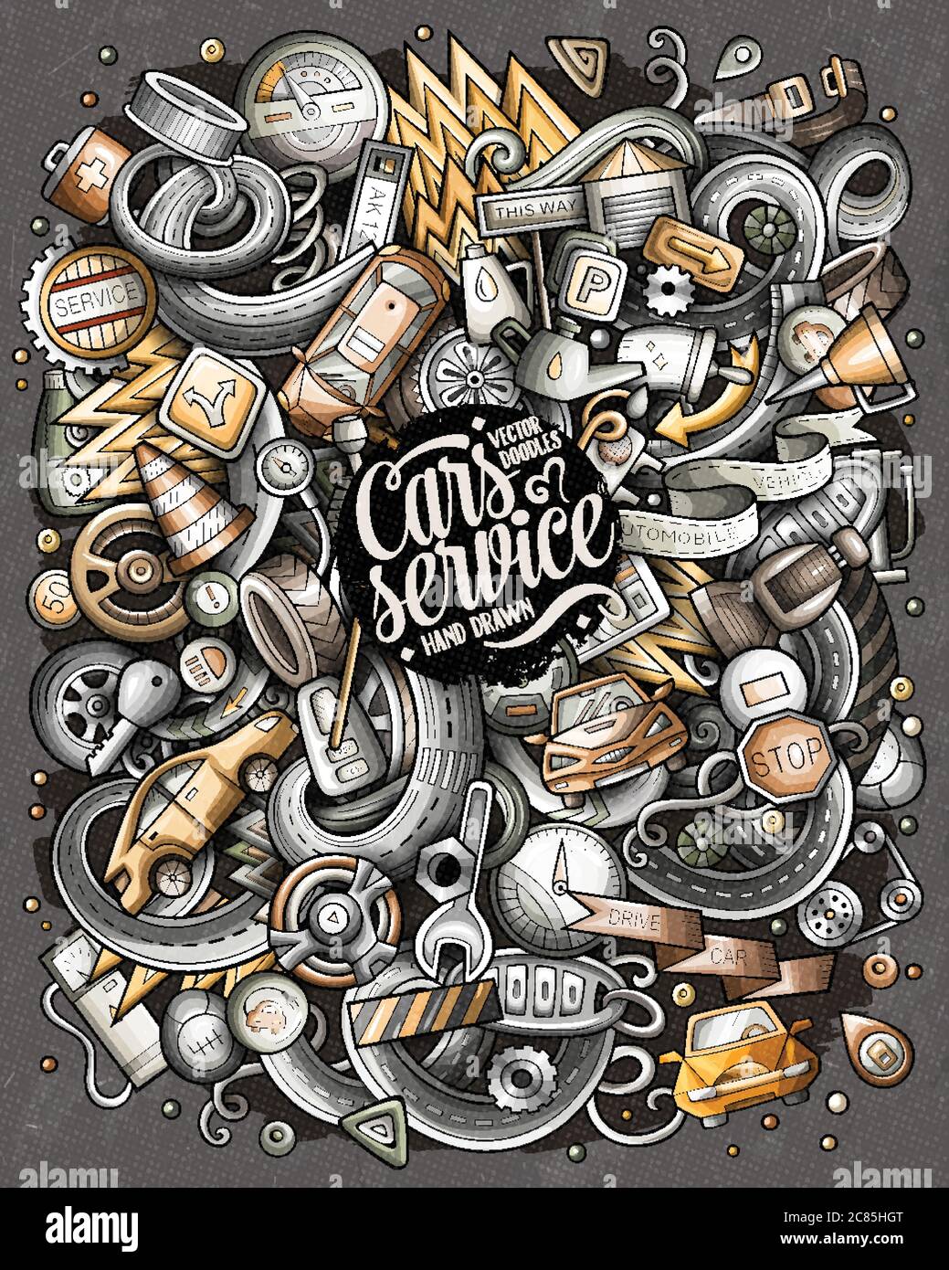 Automotive funny hand drawn vector doodles illustration Stock Vector ...