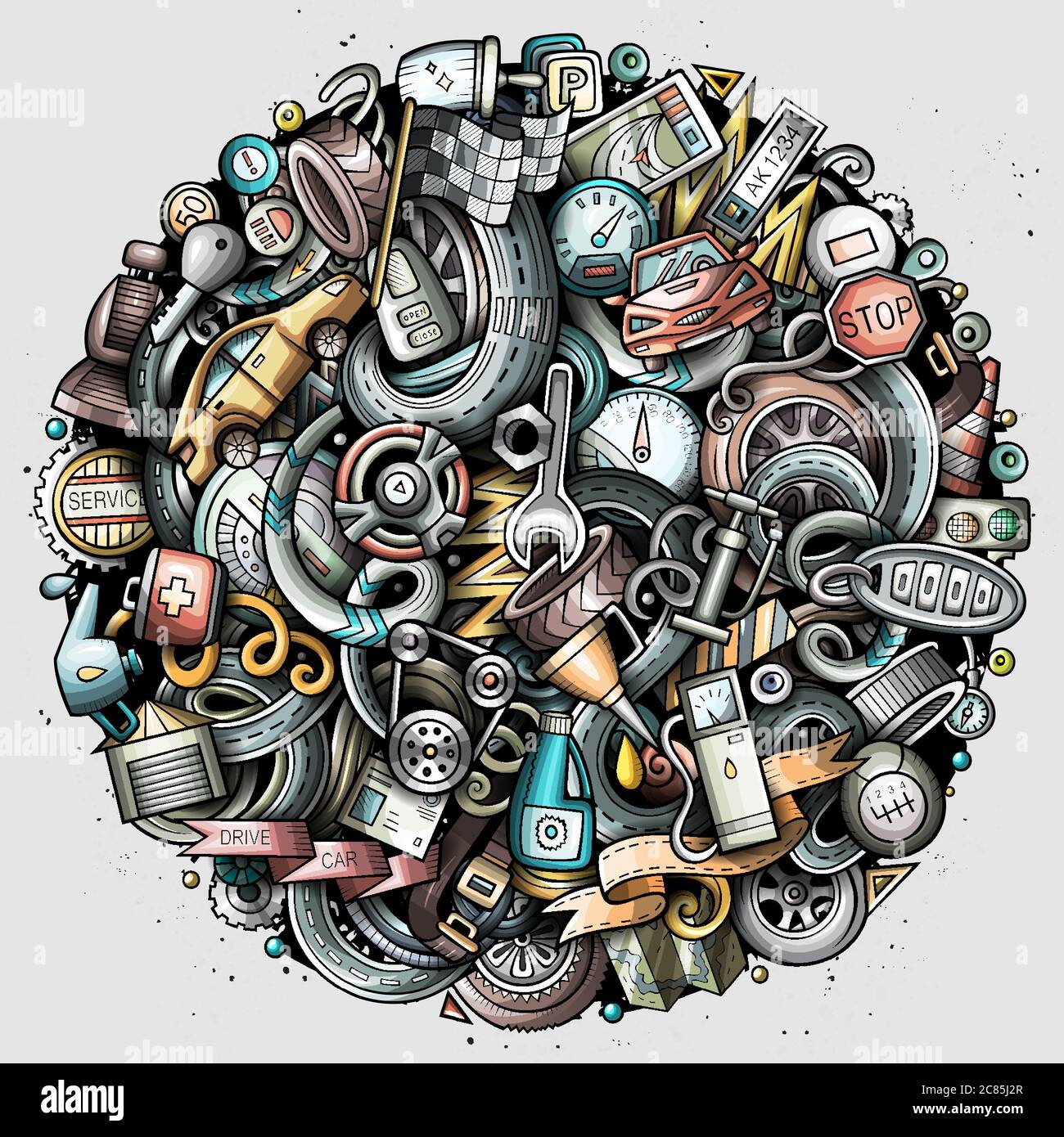 Cartoon vector doodles Automotive illustration Stock Vector Image & Art ...