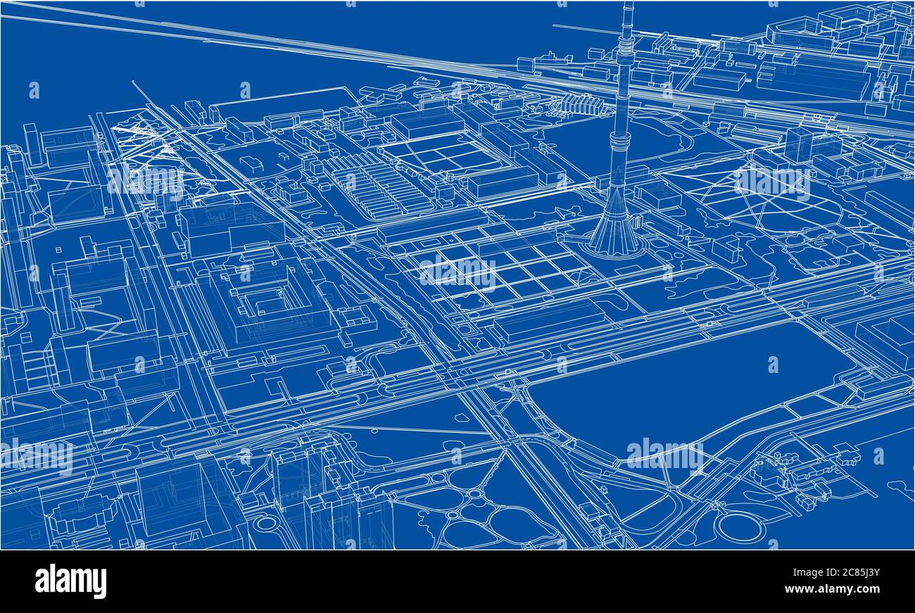 Outline city concept. Wire-frame style Stock Photo - Alamy