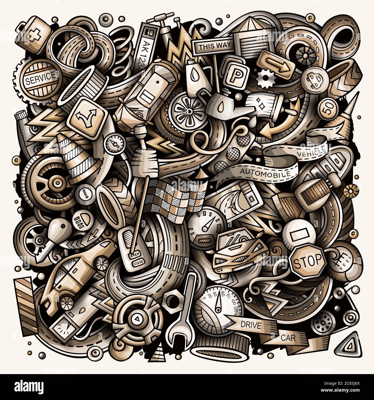 Cartoon vector doodles Automotive illustration Stock Vector Image & Art ...