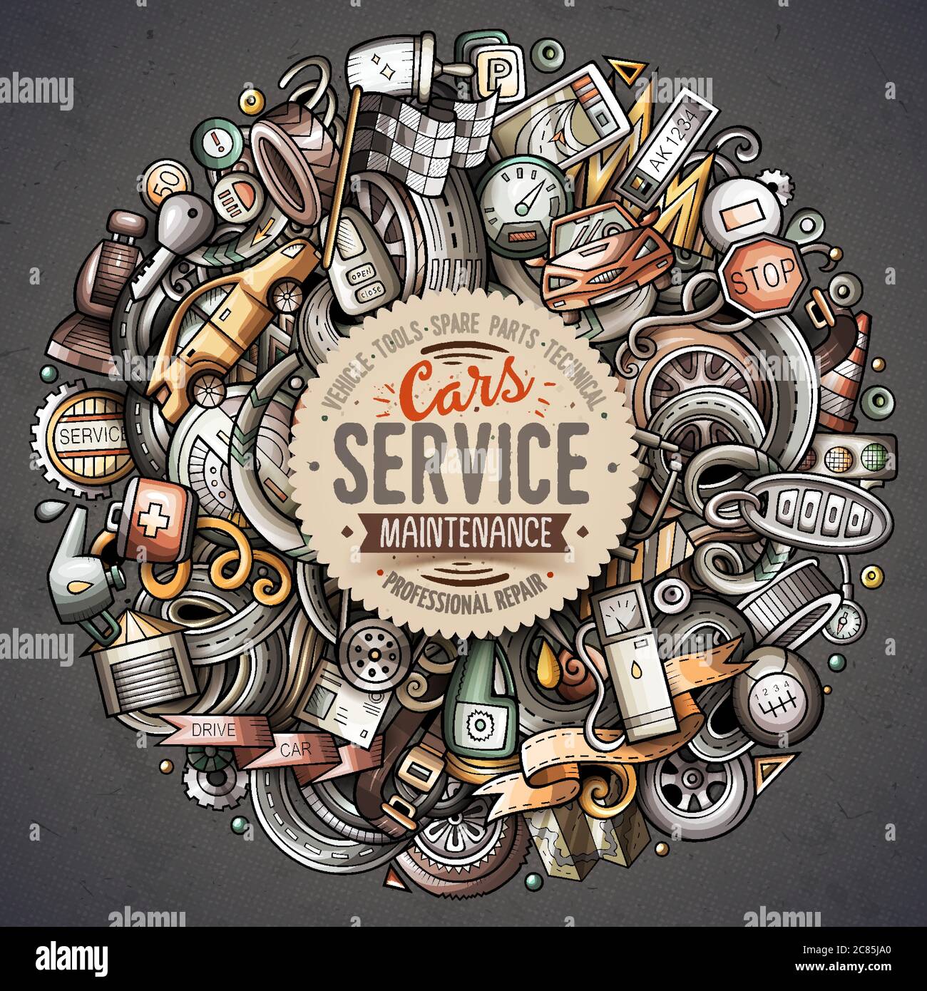 Cartoon vector doodles Automotive illustration Stock Vector Image & Art ...